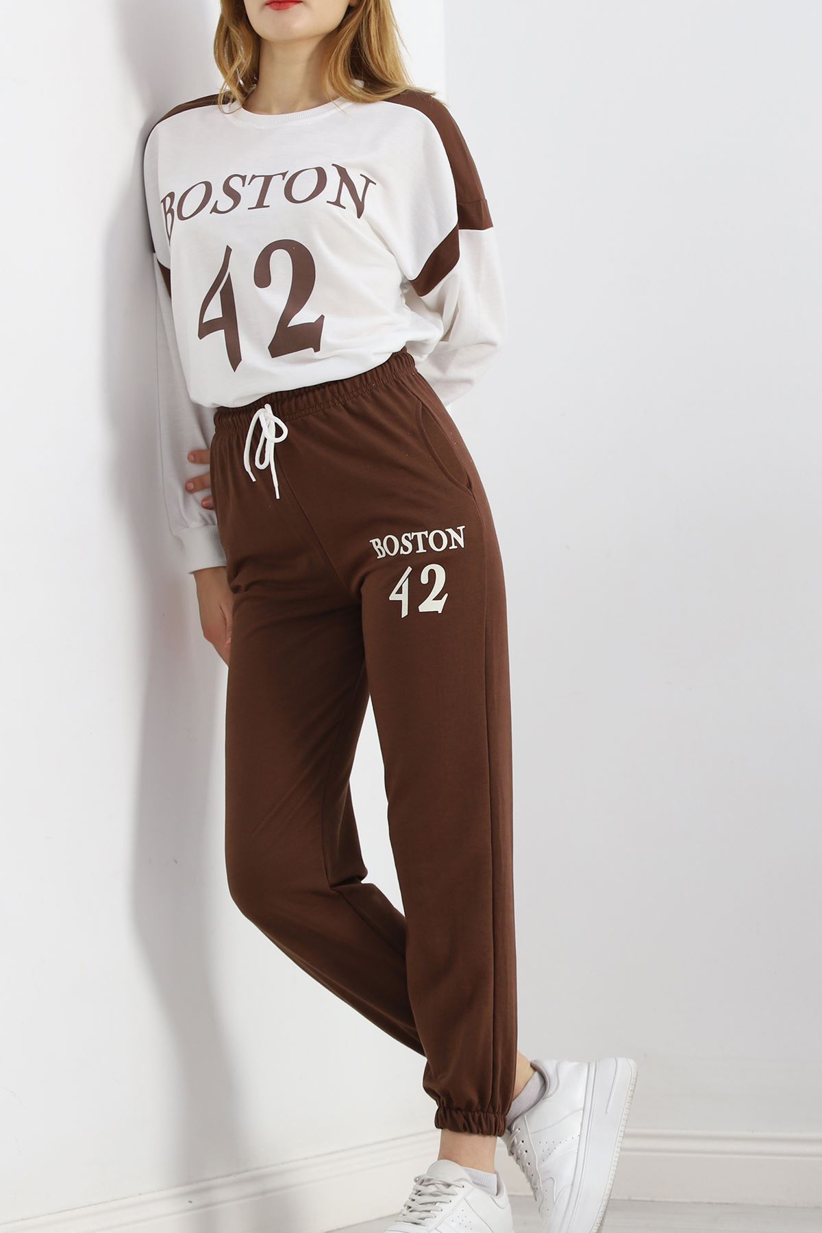 Baskılı Bisiklet Yaka Eşofman Takımı Kahve - 20245.1005. - Haydigiy