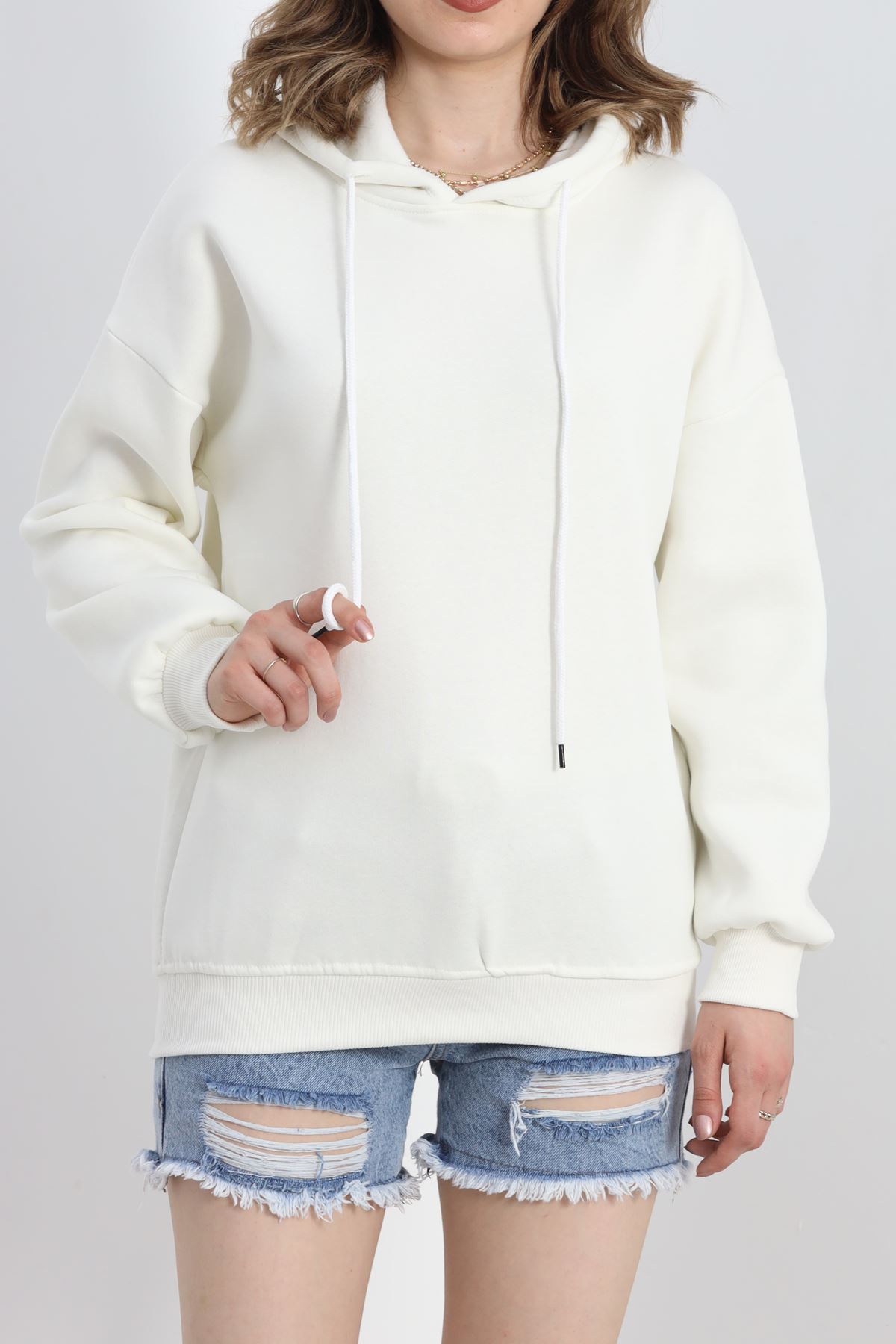 Kapşonlu Basic Sweat Ekru - 20074.1878. - Haydigiy